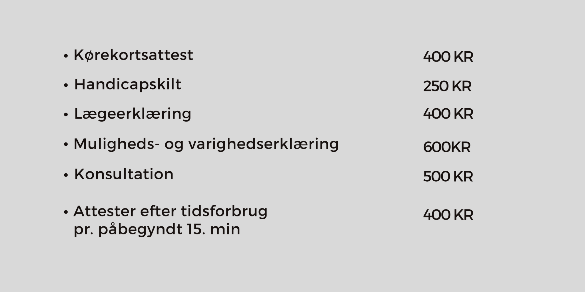 Prisliste – Lægerne ved Lillebælt